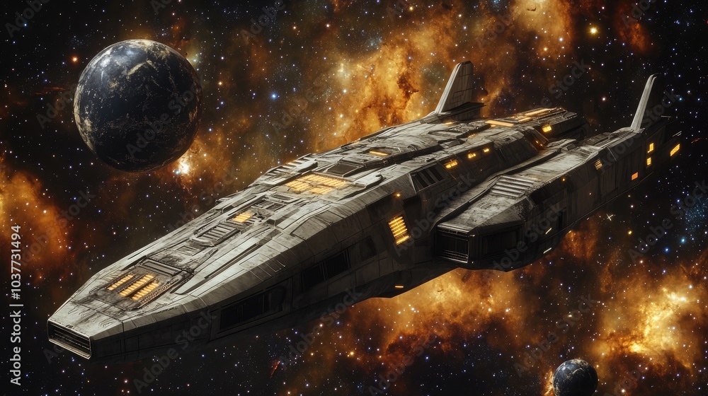 Realistic 3D illustration featuring a futuristic alien spaceship ...