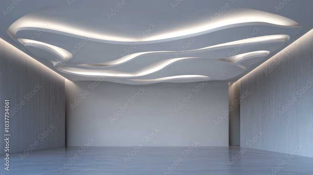 3D rendering of a suspended ceiling featuring LED spotlight lamps and ...