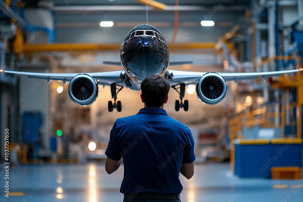 An aerospace engineer testing the aerodynamics of a plane in a wind ...