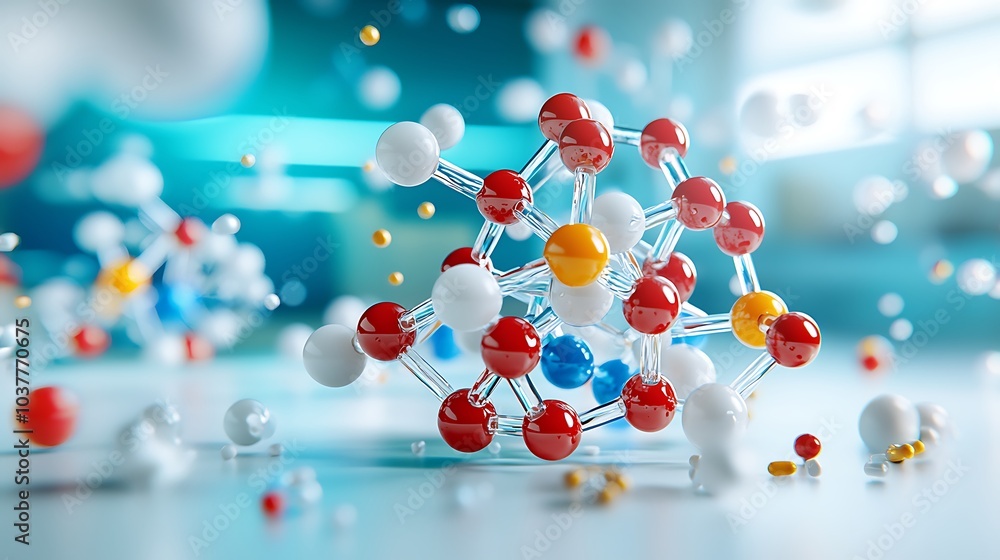3D model of lactic acid molecules with a focus on their structure Stock ...