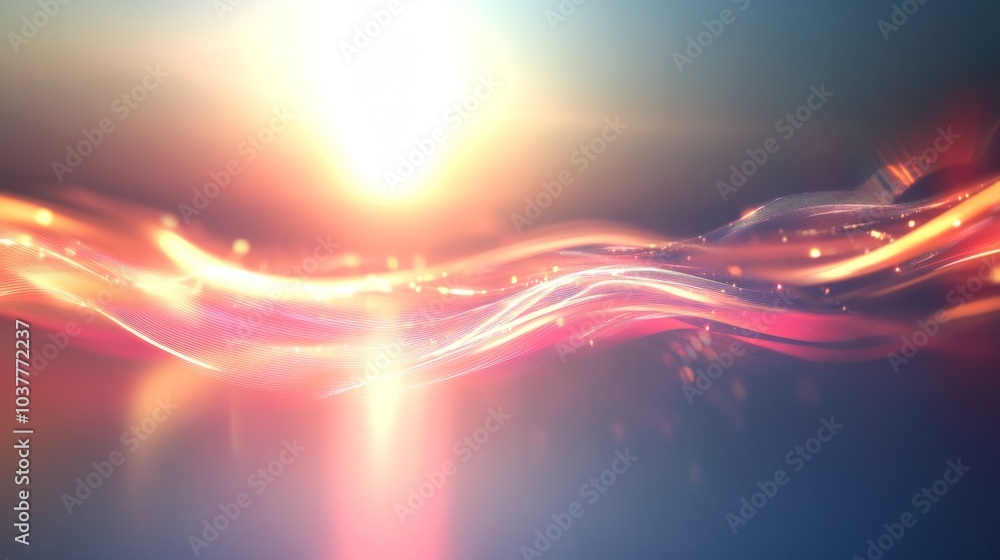 ภาพประกอบสต็อก Abstract light waves flow gracefully, creating a vibrant ...