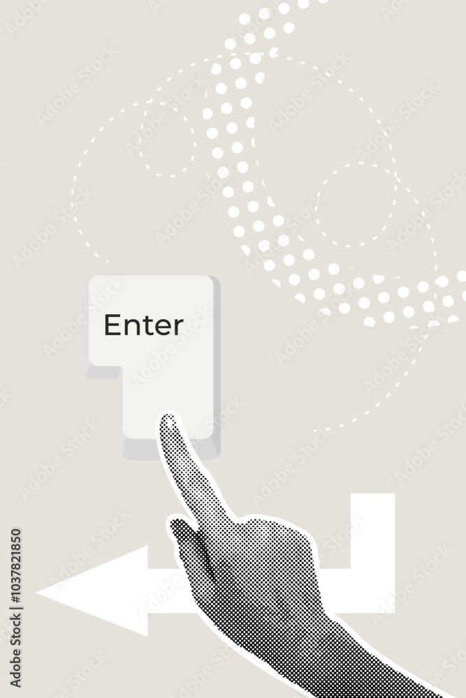 Fashionable halftone collage. Enter key combination. Entering ...