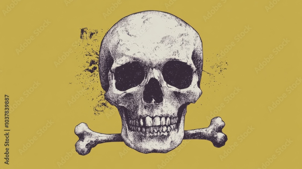 A classic skull and crossbones rendered in a retro comic style with ...