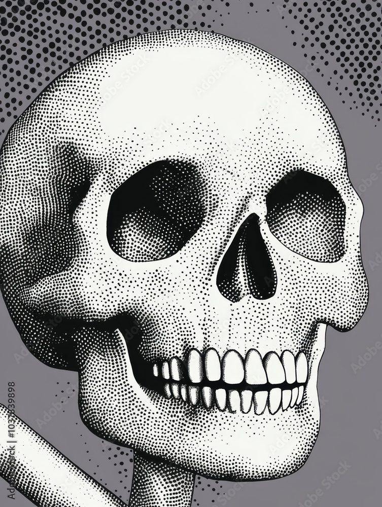 A classic skull and crossbones rendered in a retro comic style with ...
