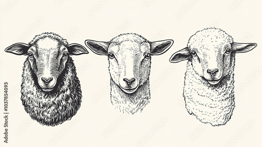 A vintage retro print featuring a detailed black and white drawing of a ...