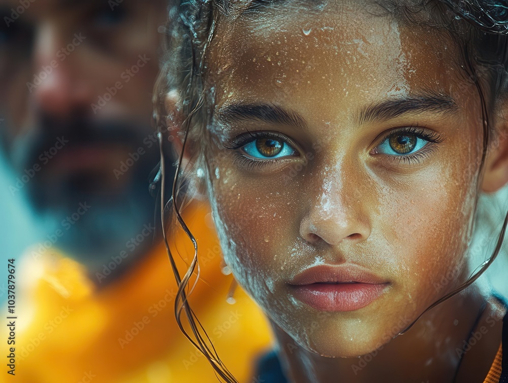 determined child athlete portrait showcasing a young girl in motion ...