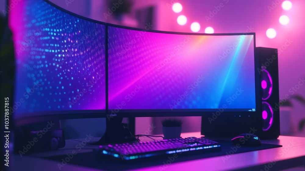 Generative AI illustration of a next-gen gaming setup with curved ...