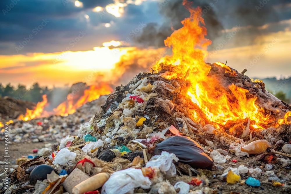 Photo & Art Print Environmental pollution from waste incineration with ...