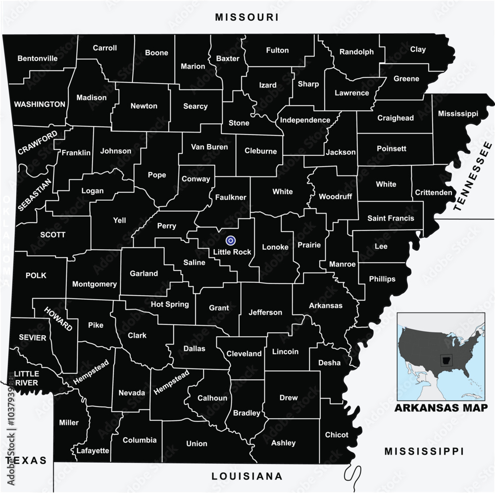 Detailed Silhouette vector Illustration of Arkansas map State and ...