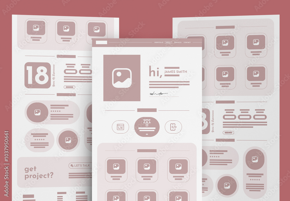 Portfolio Landing Page UI Wireframe Stock Template | Adobe Stock