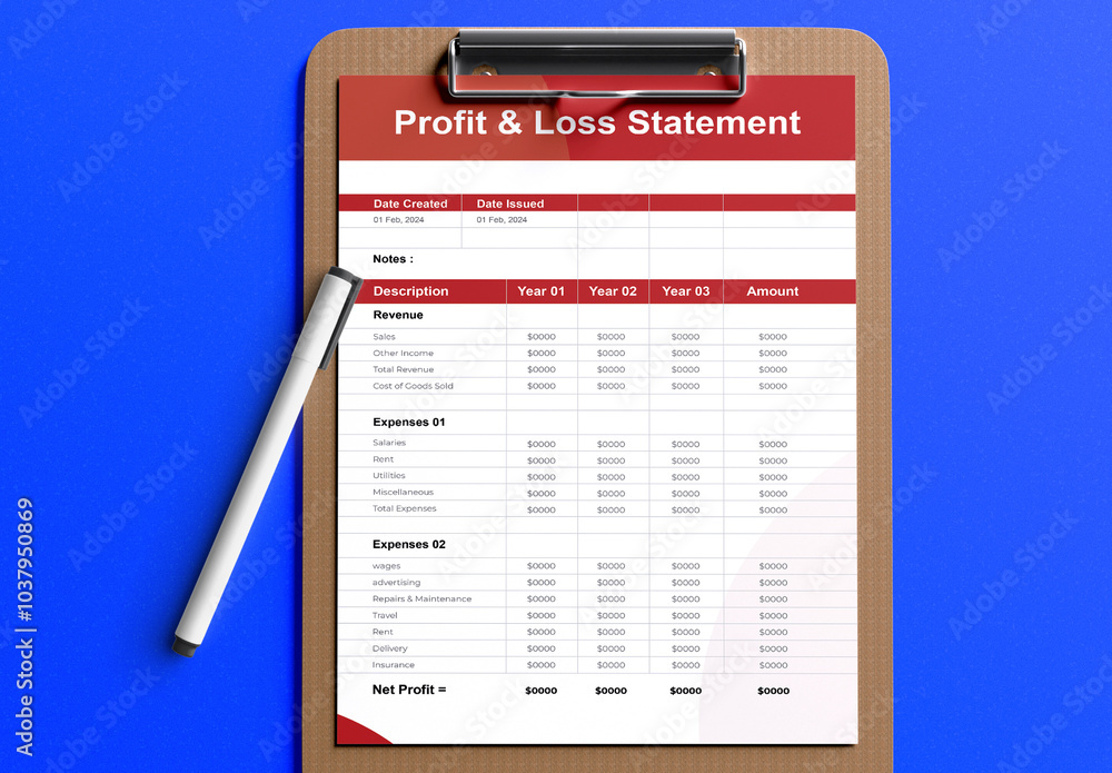 Profit And Loss Statement Template Layout Stock Template | Adobe Stock