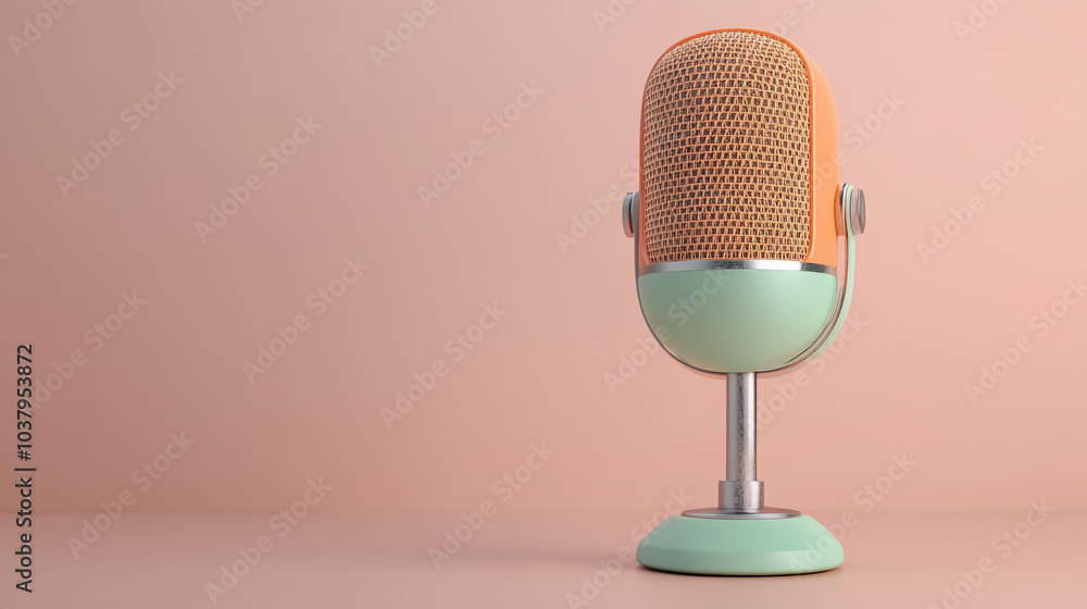 Retro-style microphone on a pastel background, evoking a vintage ...