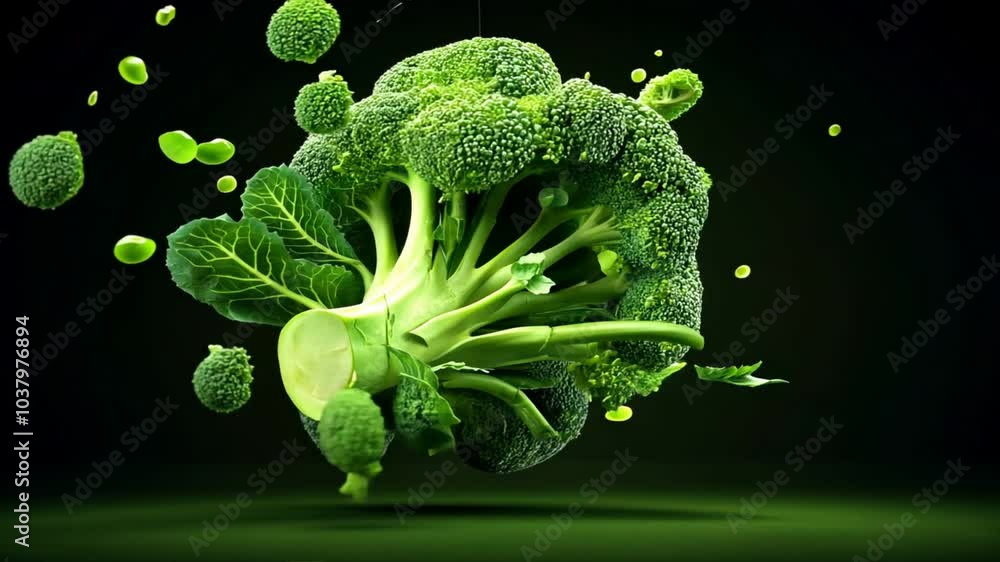 Broccoli Splash: Vibrant green broccoli in mid-air, exploding with ...