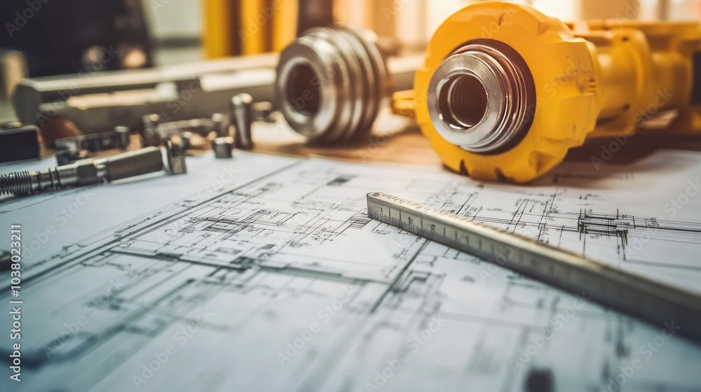 Engineer technician creating illustrations plans for industrial work ...