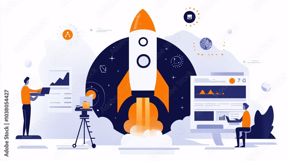 Business timeline illustration of product development, featuring key ...