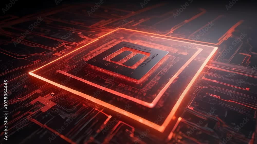 Abstract digital circuit board in orange light. PCB background ...