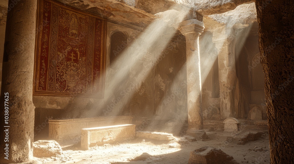 Mysterious Tomb Interior with Dusty Relics and Sunbeams | Eerie Ancient ...