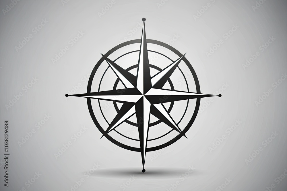 Black and white minimalist compass icon featuring clean lines and ...