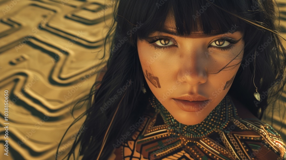 young Peruvian woman with raven-black hair, caramel-toned skin, and ...