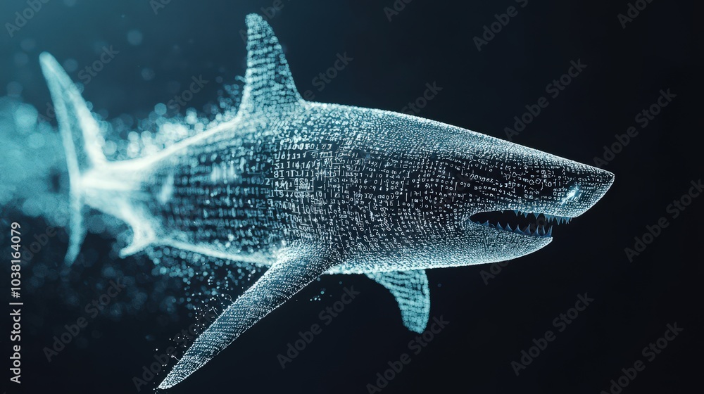 Explore a striking digital shark representing the fusion of technology ...