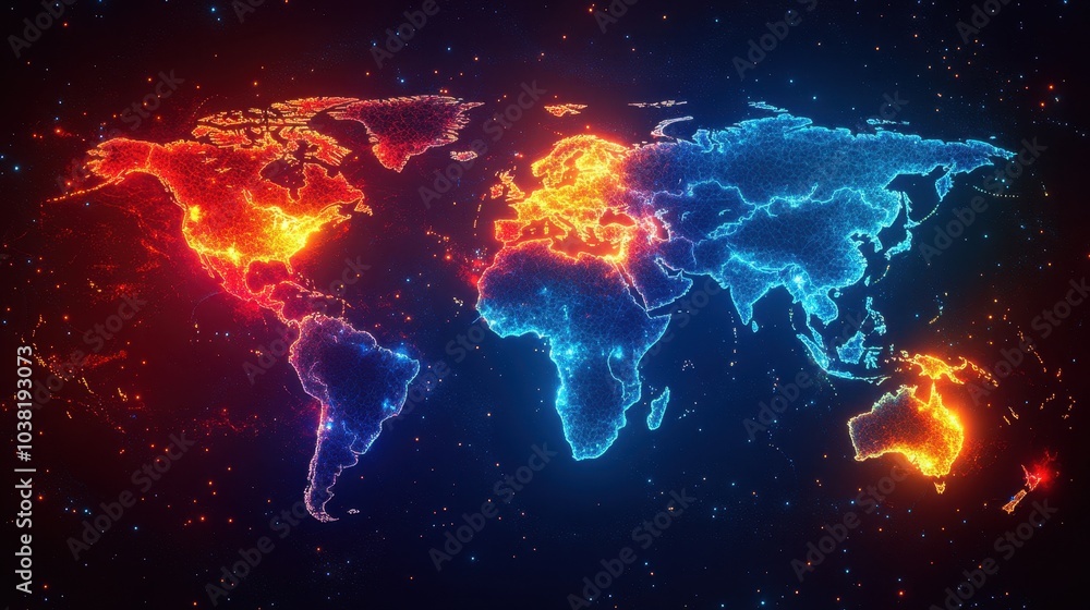 Abstract map of continents. Globalization and geopolitics in high-tech ...