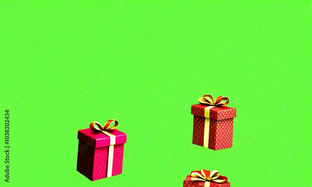 Christmas presents flying on green screen background. Falling or ...