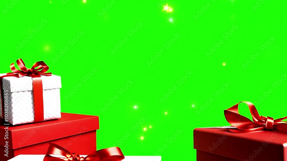 Christmas presents flying on green screen background. Falling or ...