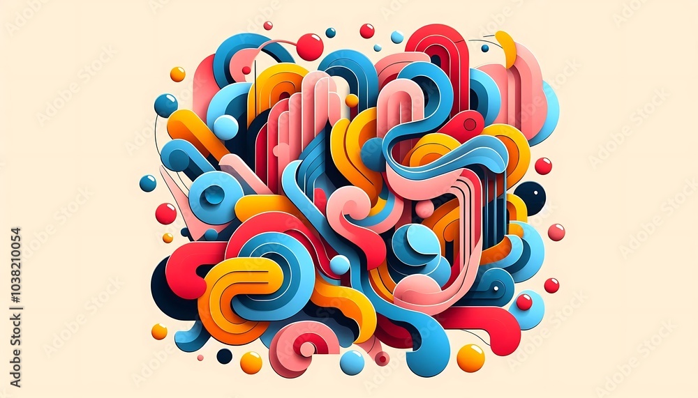 Overlapping organic shapes in bright primary colors, creating playful ...