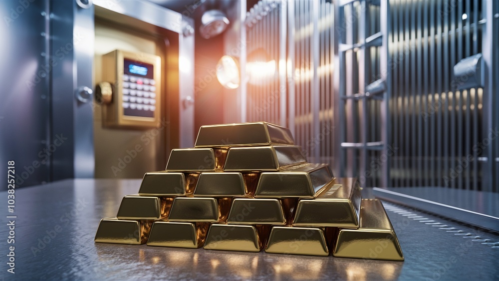 Gold Bars in a High-Tech Vault with Security Features foto de Stock ...