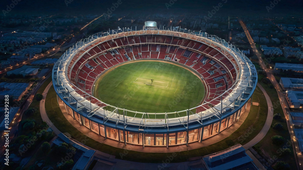 A stunning aerial view of a modern architectural cricket stadium ...