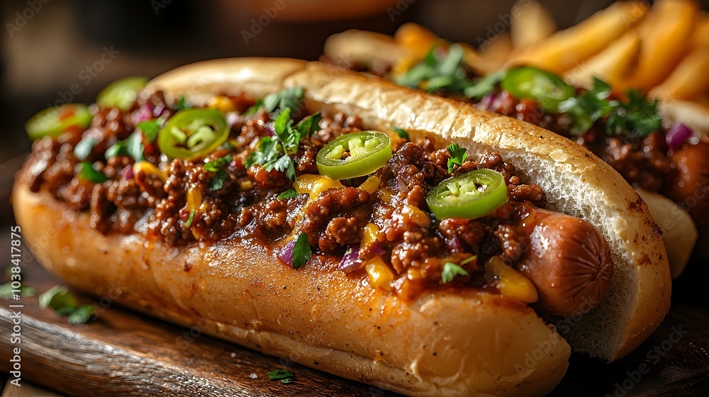 Mouthwatering organic beef chili dogs topped with melted cheddar cheese ...