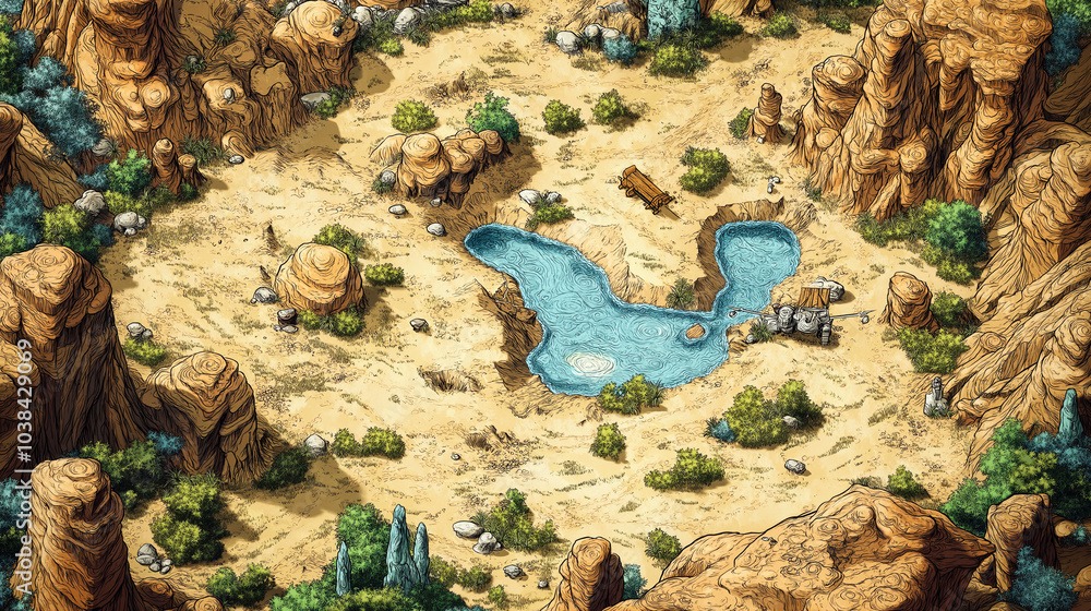 a detailed, illustrated map resembling a treasure map. It features ...