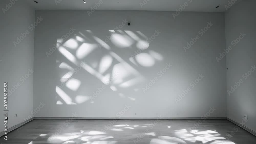 Camera slowly rotates 360 degrees in a minimalist white room, gobo ...