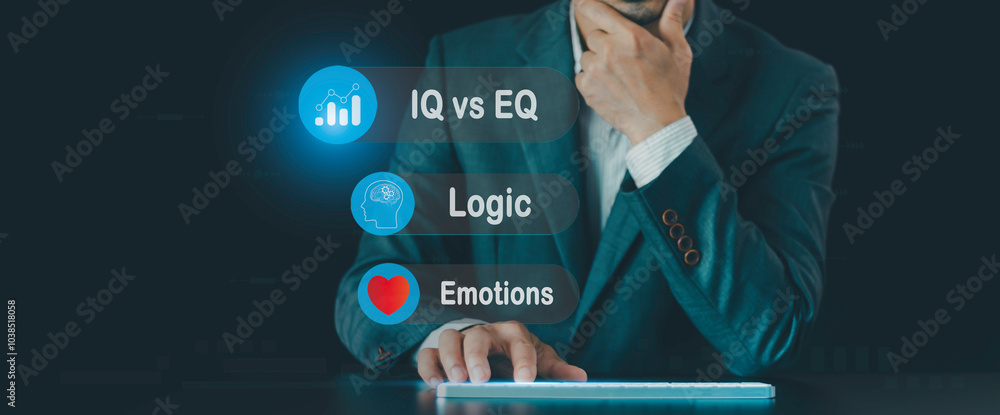 Logic vs emotions, businessman logical choice versus rational or ...