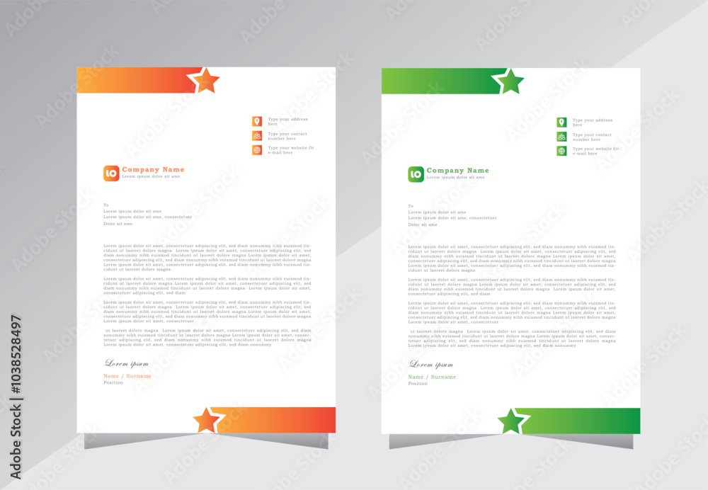 Professional letterhead template design with star shape, corporate ...