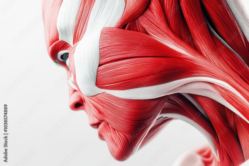 This close-up shows a striking representation of human muscle anatomy ...