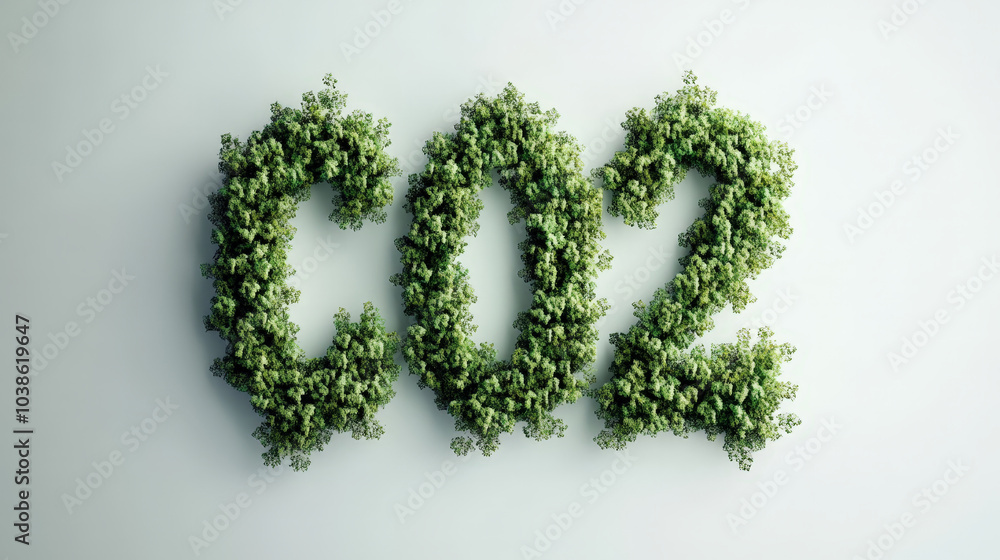 "CO2" text formation made of green foliage or trees, symbolizing eco-friendliness and carbon ...