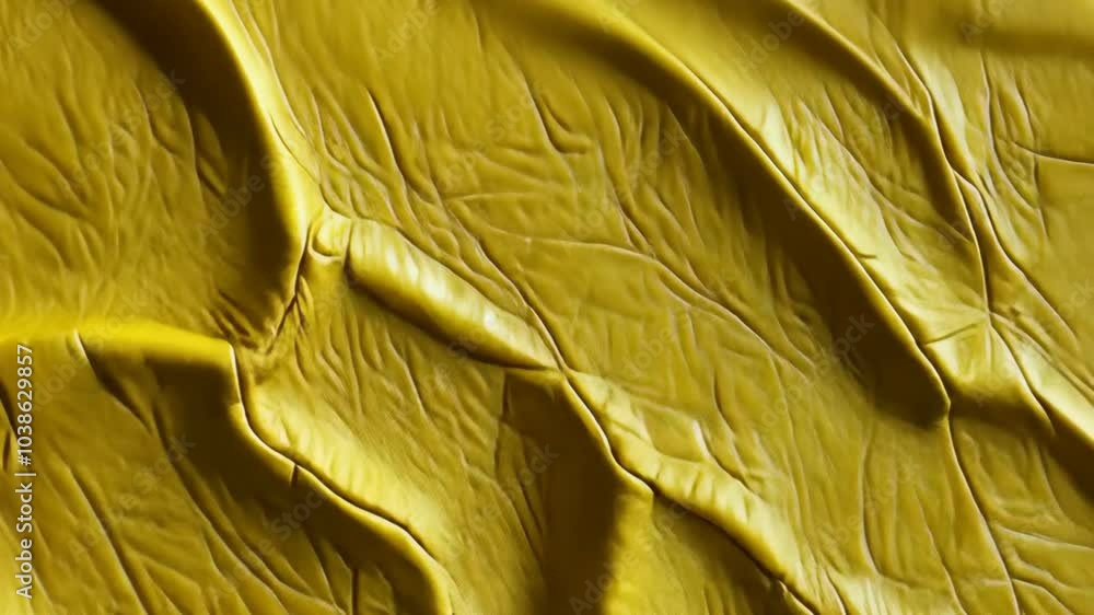 A close-up view of textured, yellow fabric with soft wrinkles Stock ...