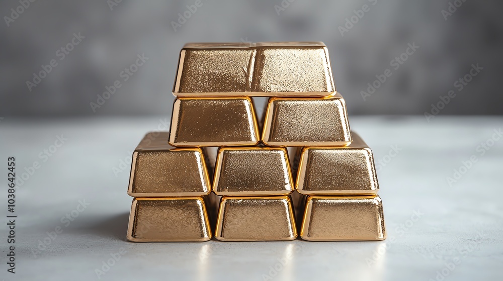Gold bricks stacked in a pyramid formation, symbolizing strong ...