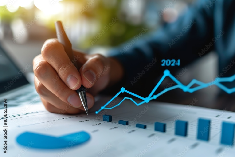 Businessman drawing an upward growth arrow chart for corporate future ...