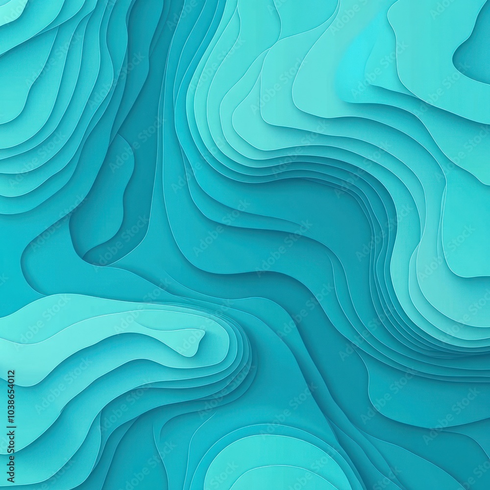 3D sea and ocean depth topographic map banner background. Curved, wavy ...