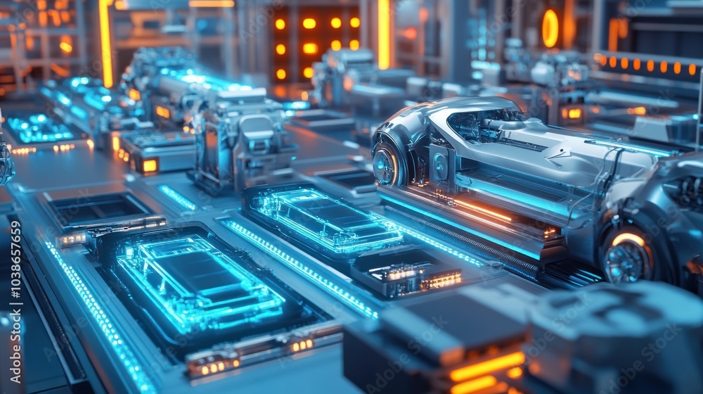 Advanced car battery factory with robotic assembly lines producing ...