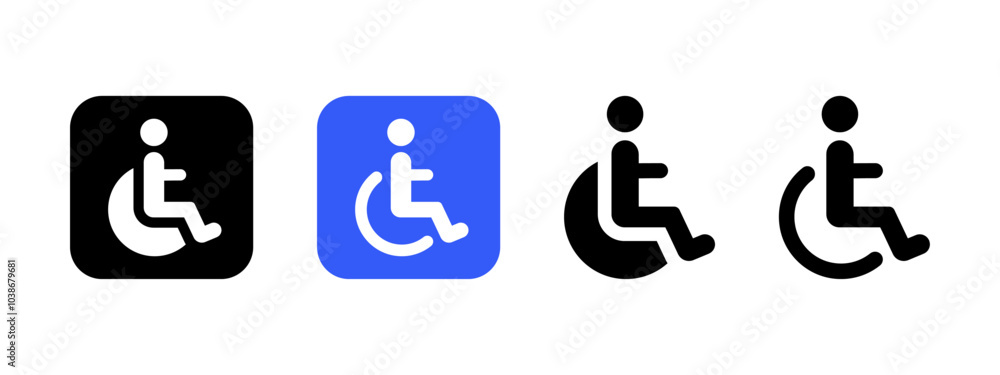 Disabled person sign icon set. Handicapped accessibility symbol ...