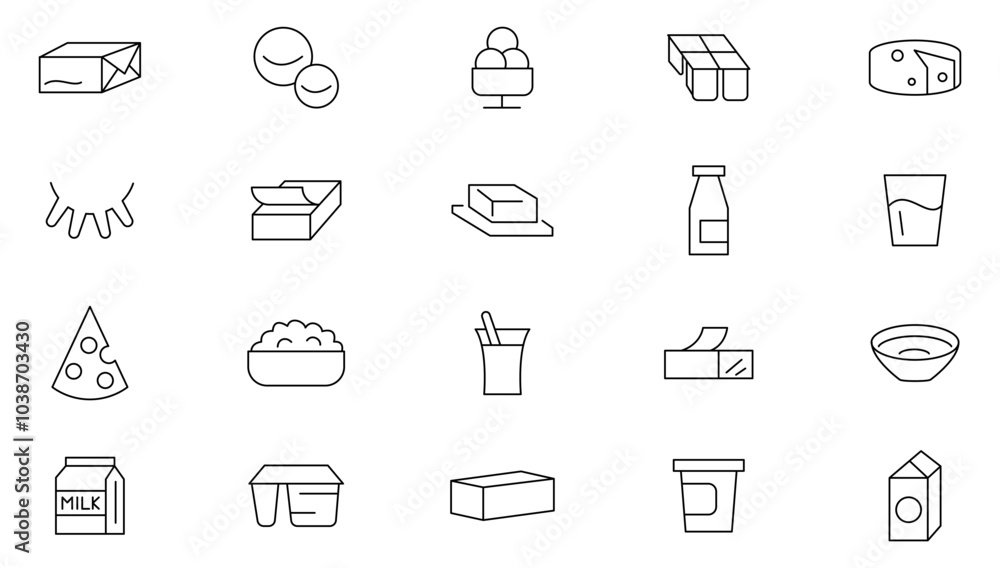 Milk and Dairy Product line icon set. Cream, butter, cheese, infant ...