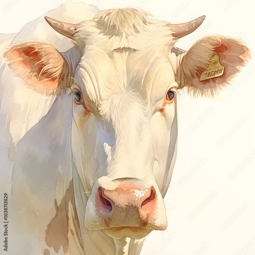 Cow on a white isolated background. Realistic illustration painted with ...