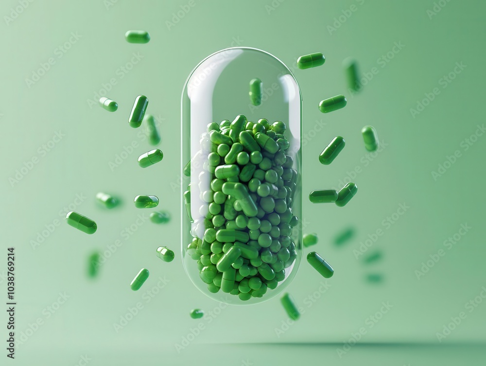 Artistic visualization of a probiotic capsule dissolving into live ...