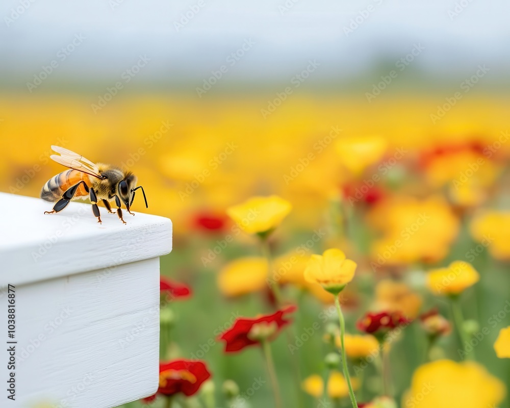 Organic bee farm layout with wildflower meadows, sustainable beekeeping ...