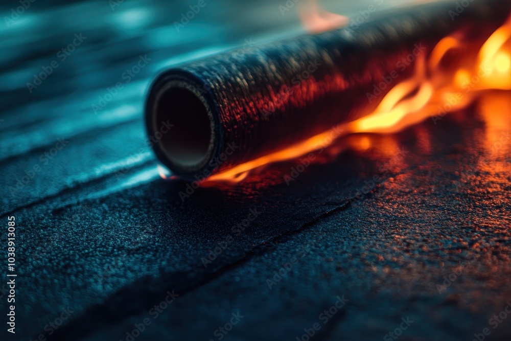 Torch on installation of heated bitumen roofing felt Stock Photo ...