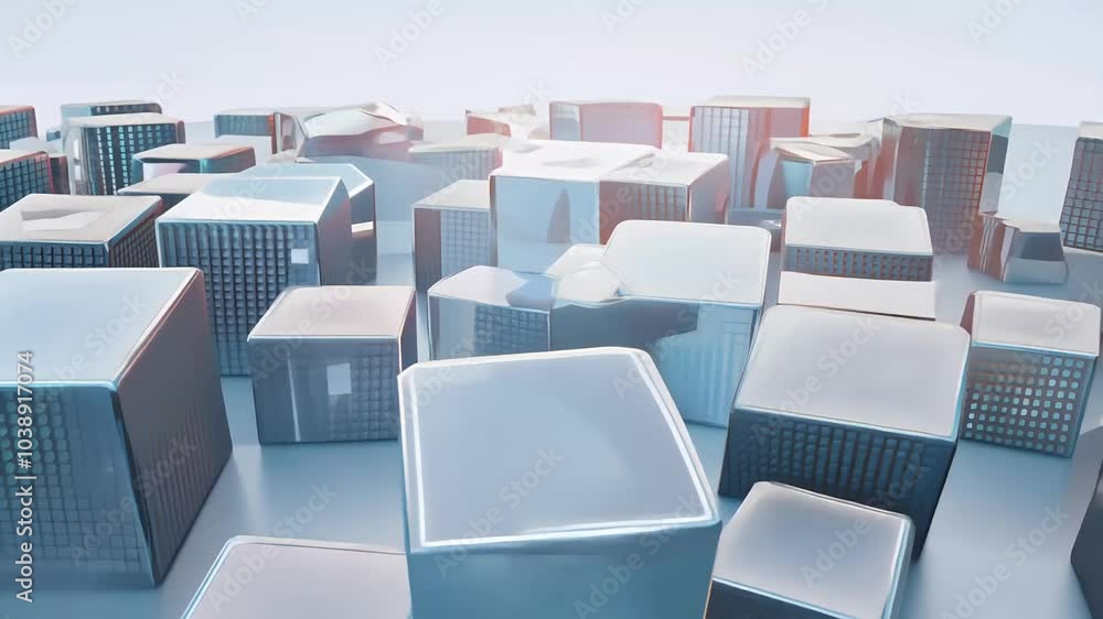 fascinating 4K animation featuring multimaterial cubes plane ...