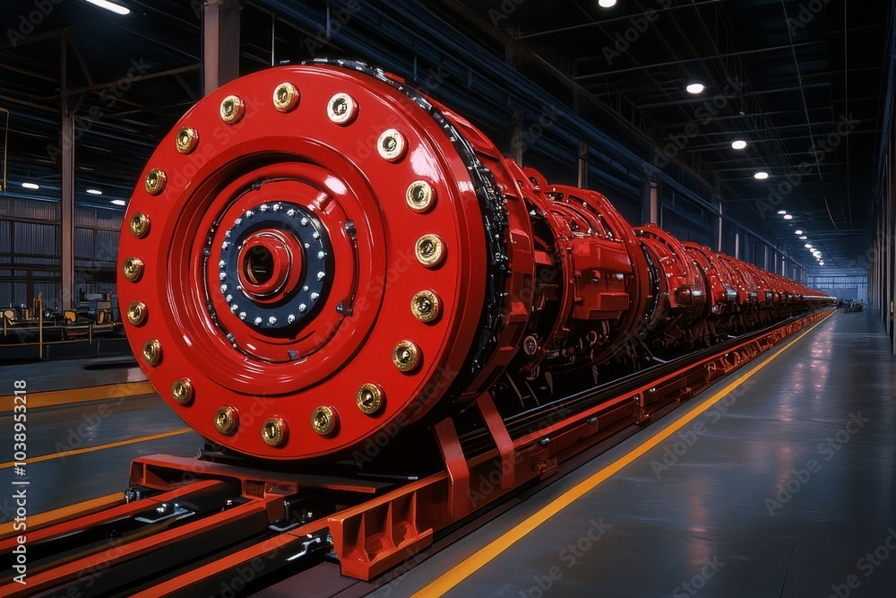 Retro-style industrial poster, featuring an assembly line with bold ...